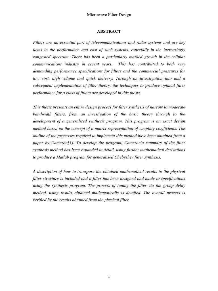 Microwave Filter Design Pdf Electronic Filter Matrix Mathematics