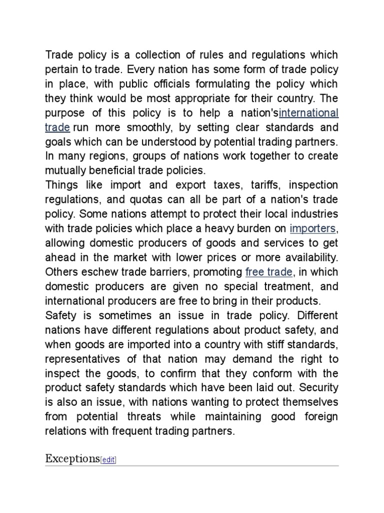 Trade Policy | PDF | Trade | World Trade Organization