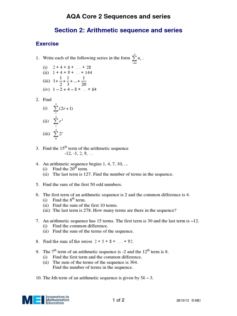 Arithmetic Sequences & Series | Download Free PDF | Sequence | Mathematical Structures