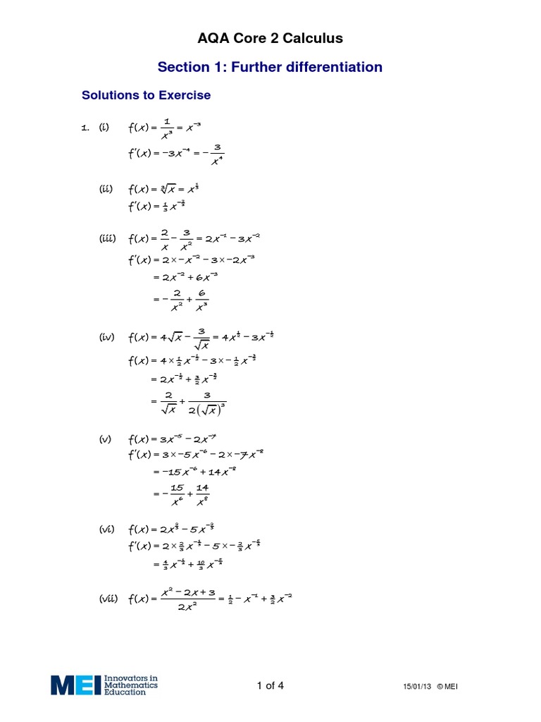 Further Differentiation - Solutions | PDF | Tangent | Gradient