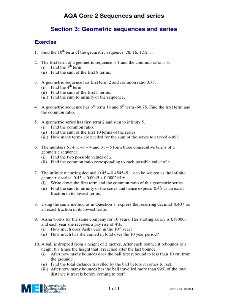 Geometric Sequences & Series | PDF | Teaching Methods & Materials | Art