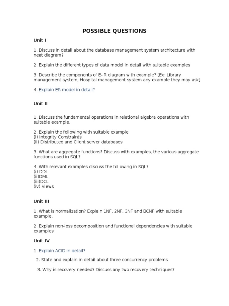 Possible Questions: Unit I | PDF