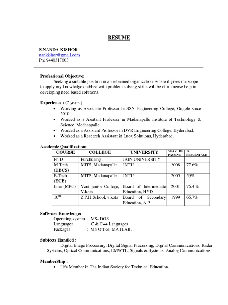 Nanda Resume | PDF | College | Professor