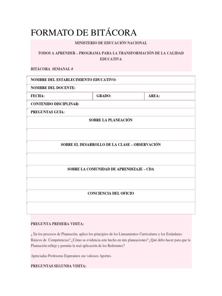 Formato de Bitácora | PDF