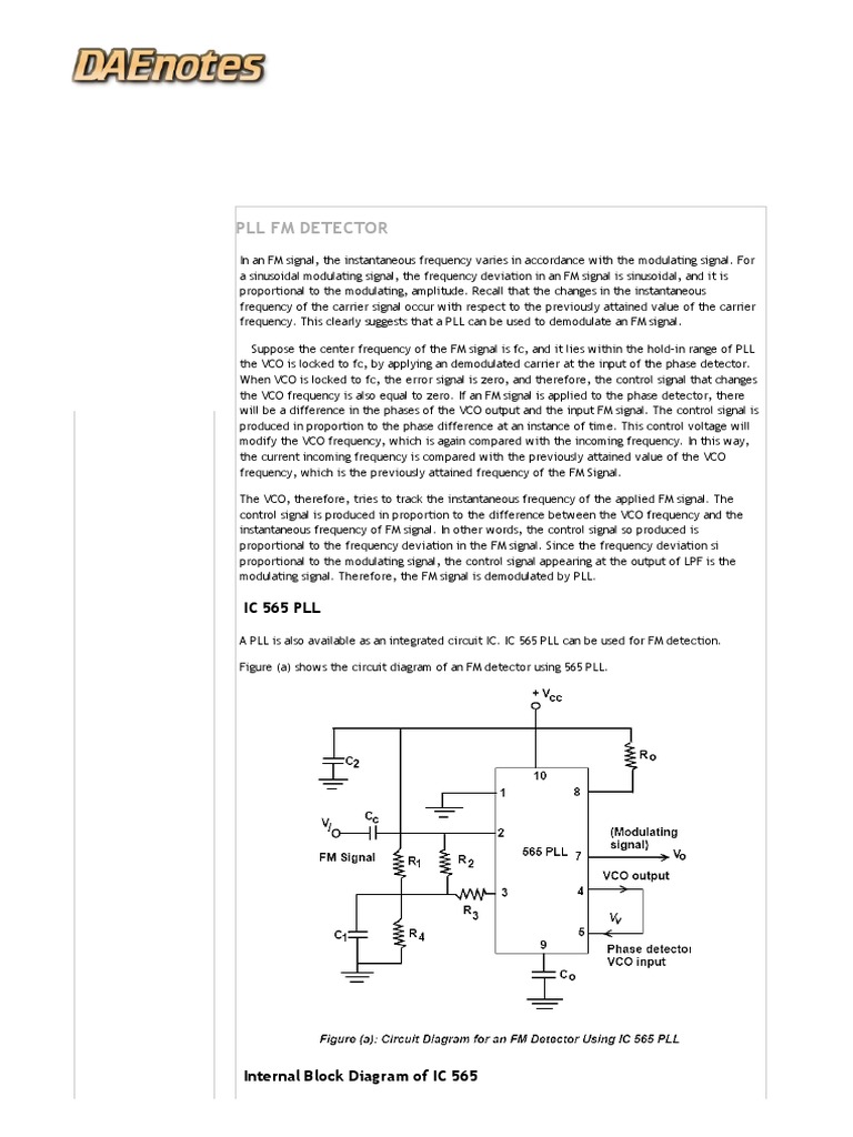 PLL FM Detector Using PLL IC 565 | PDF | Detector (Radio) | Frequency ...