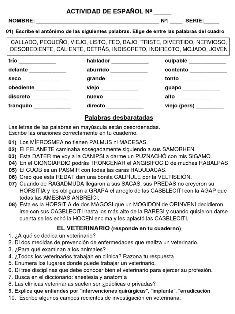 Actividad de Español 1º Ano Mayo | PDF