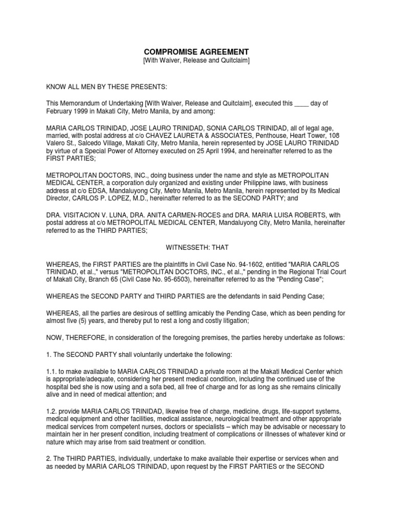 Compromise Agreement | Cause Of Action | Metro Manila