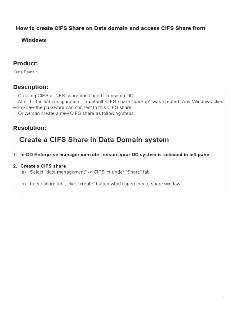 Microsoft Word - Full Procedures - How To Create CIFS Share On Data ...