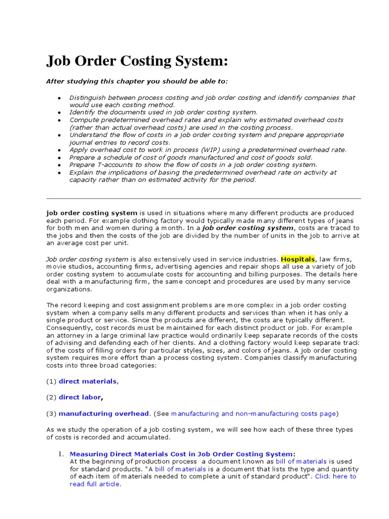 Job Order Costing System Overview | PDF | Cost Of Goods Sold | Expense