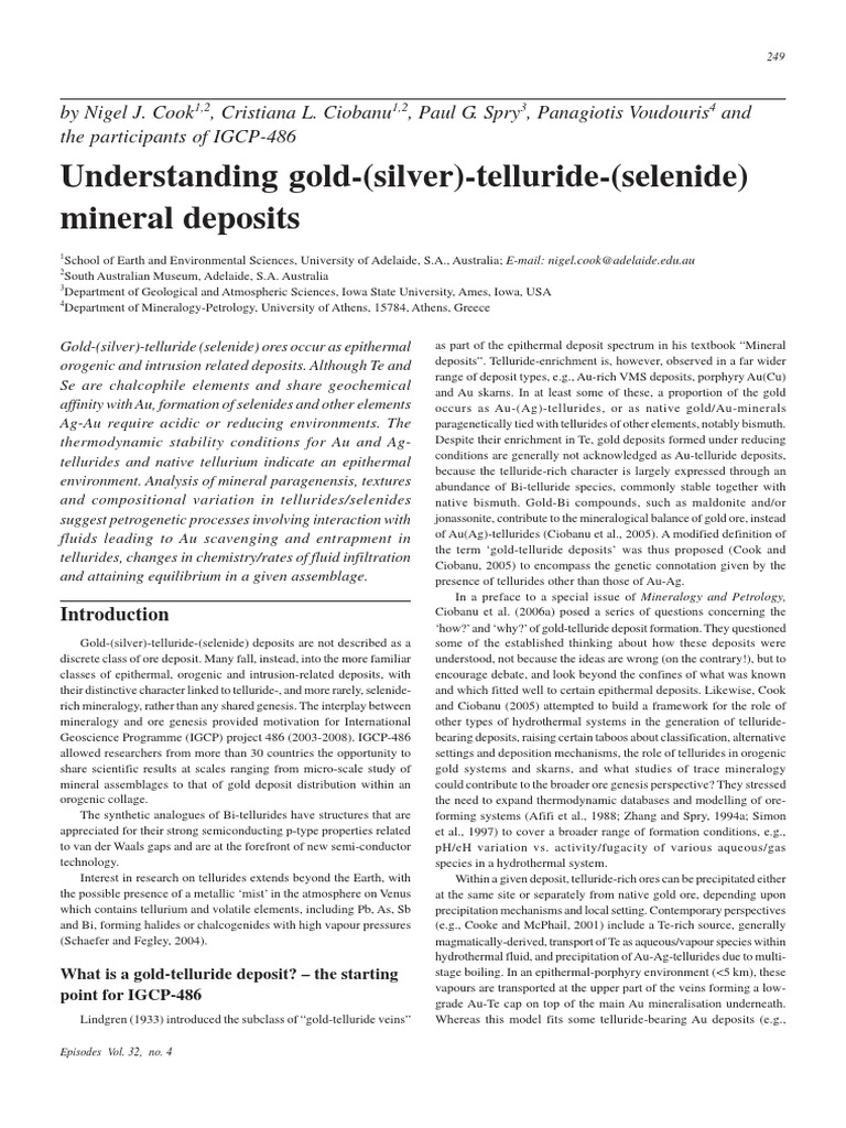 Gold-Telluride Deposits Analysis | PDF | Gold | Igneous Rock