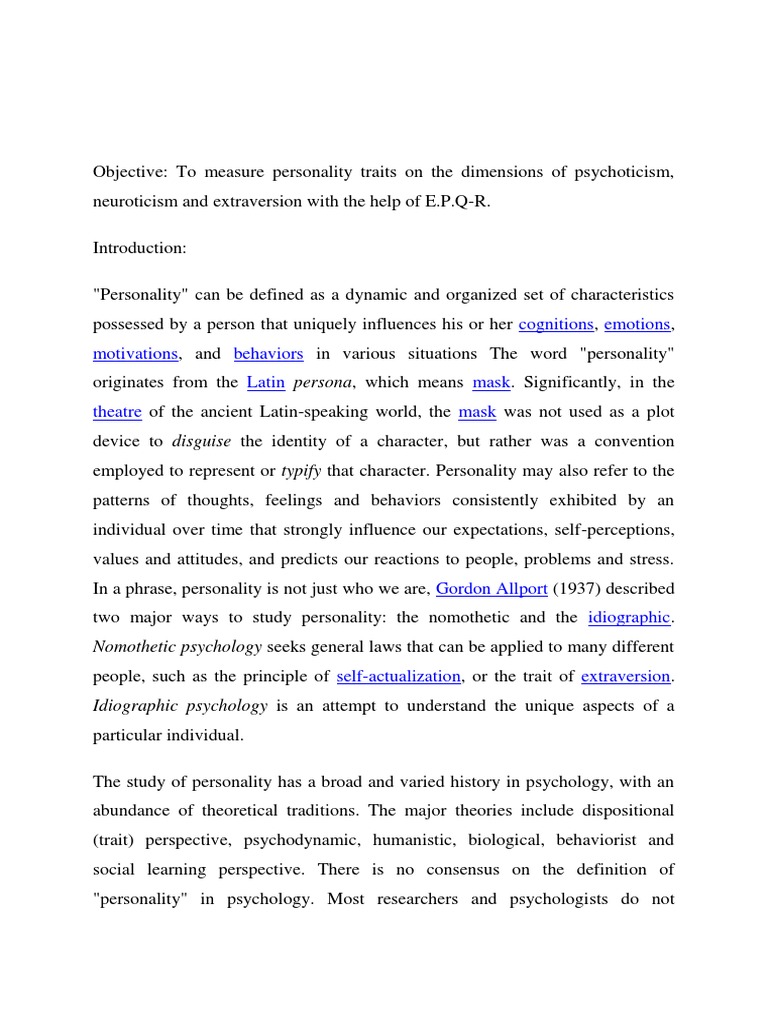 Epq R | PDF | Personality Psychology | Personality Type