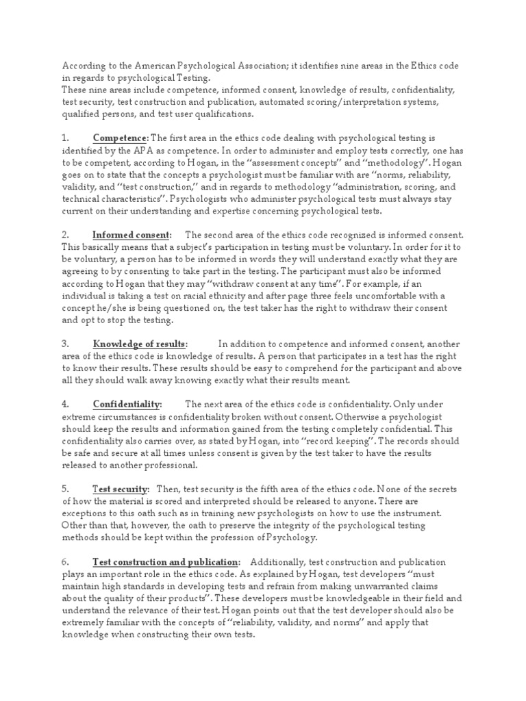 APA Code of Ethics in Testing | PDF | Psychological Testing ...