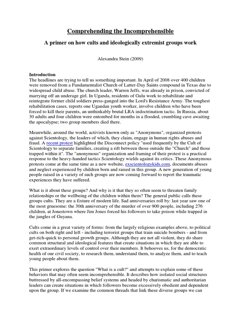 Understanding Cults and Extremist Groups | PDF | Attachment Theory