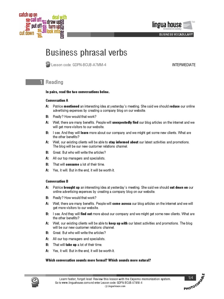 Business Phrasal Verbs | PDF | Phrase | English Language