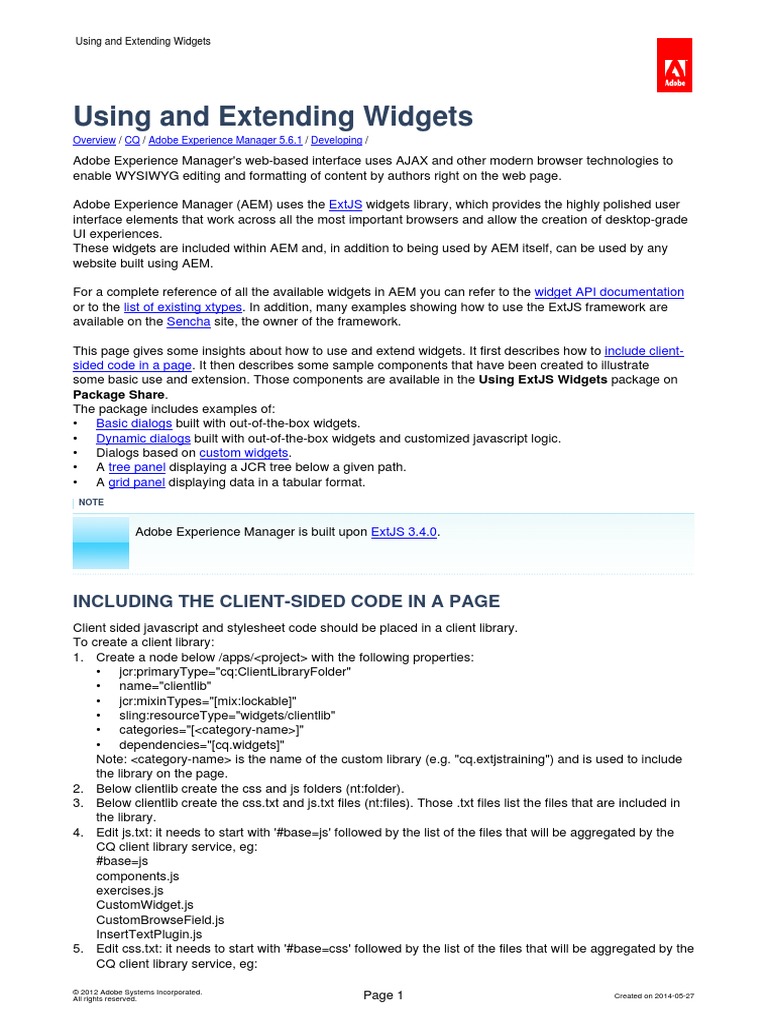 Widgets | PDF | Ext Js | Java Script