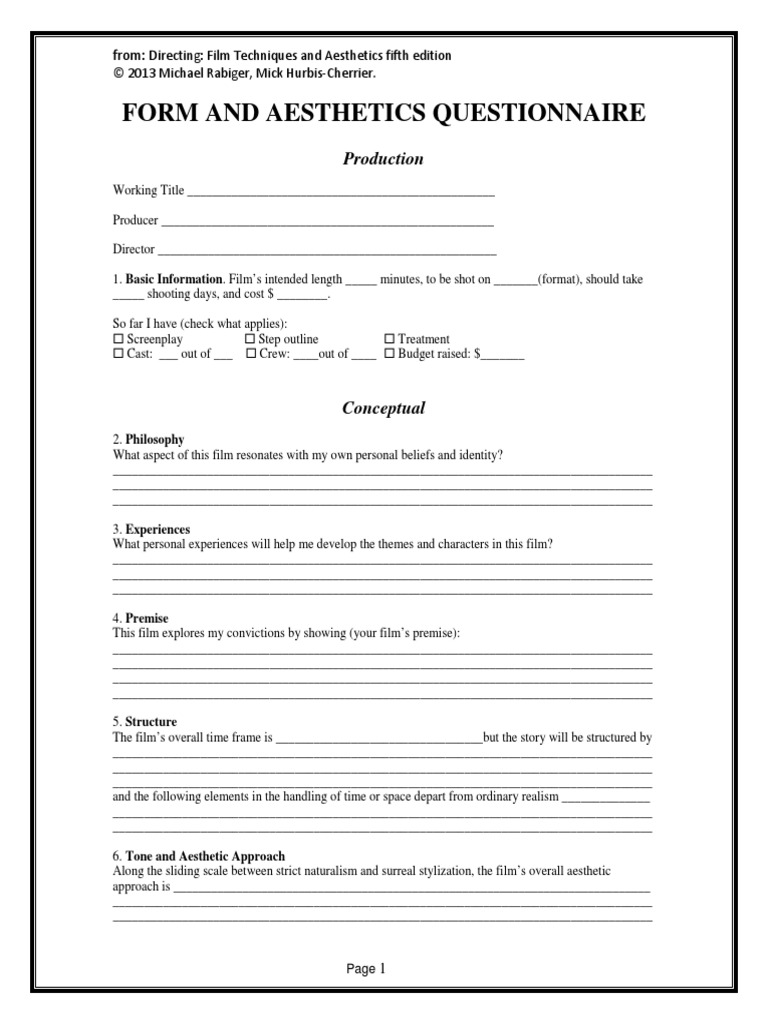 Form Aesthetics Questionnaire | PDF | Narration | Genre