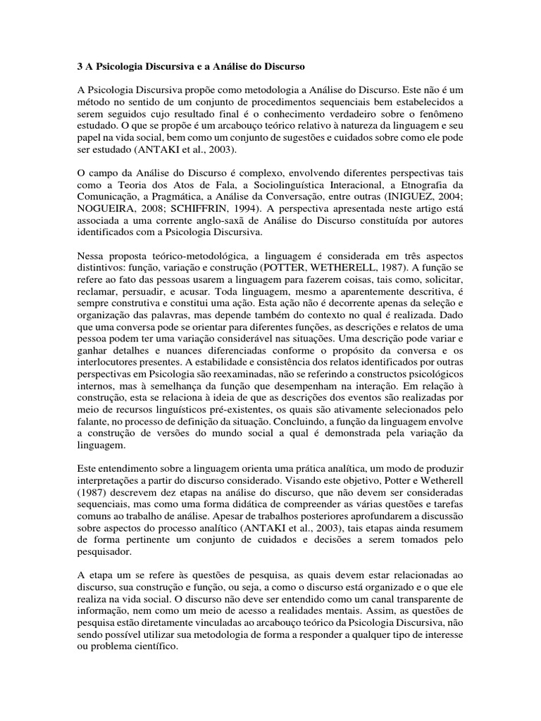 3 A Psicologia Discursiva e A Análise Do Discurso | PDF | Entrevista ...