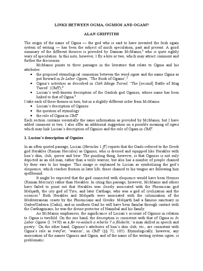 The Origin of The Name Ogmios PDF | PDF | Early Irish Literature