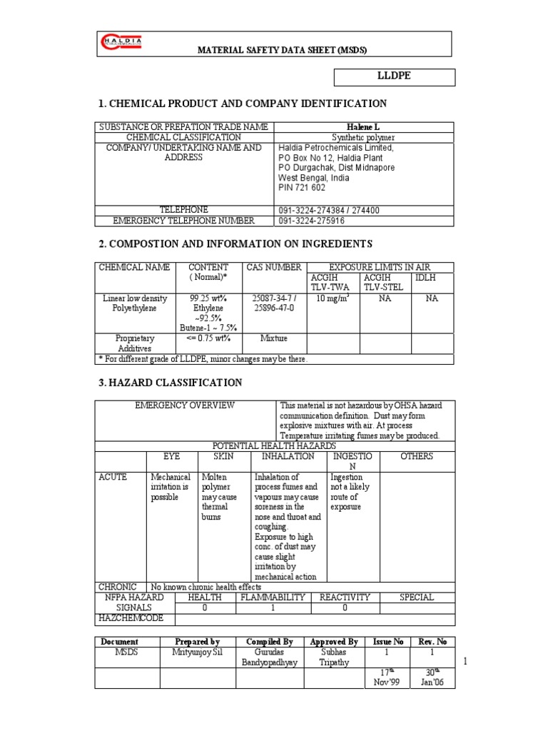 Lldpe MSDS | PDF | Toxicity | Personal Protective Equipment