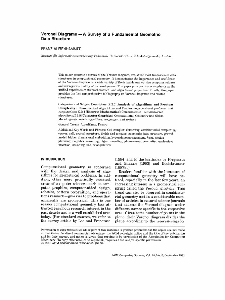 Voronoi Diagrams A Survey Of A Fundamental Geometric Data Structure Pdf Combinatorics 