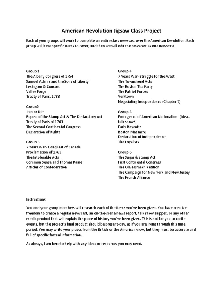 American Revolution Jigsaw Class Project | PDF | Politics | History