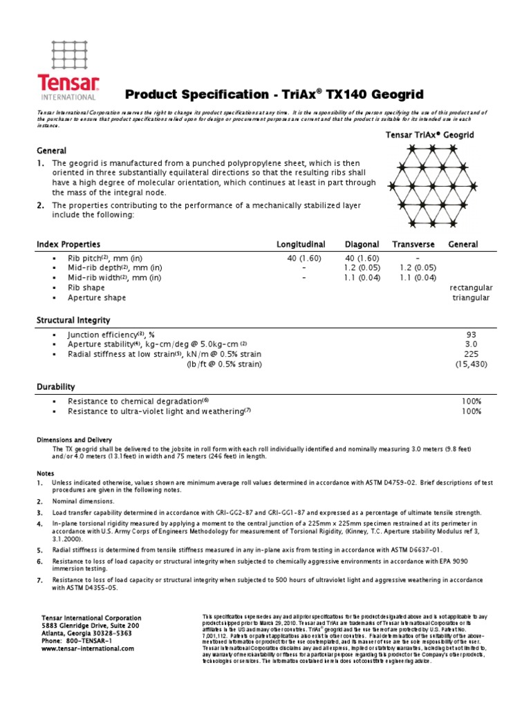 TriAx TX140 Grid | PDF | Stiffness | Strength Of Materials