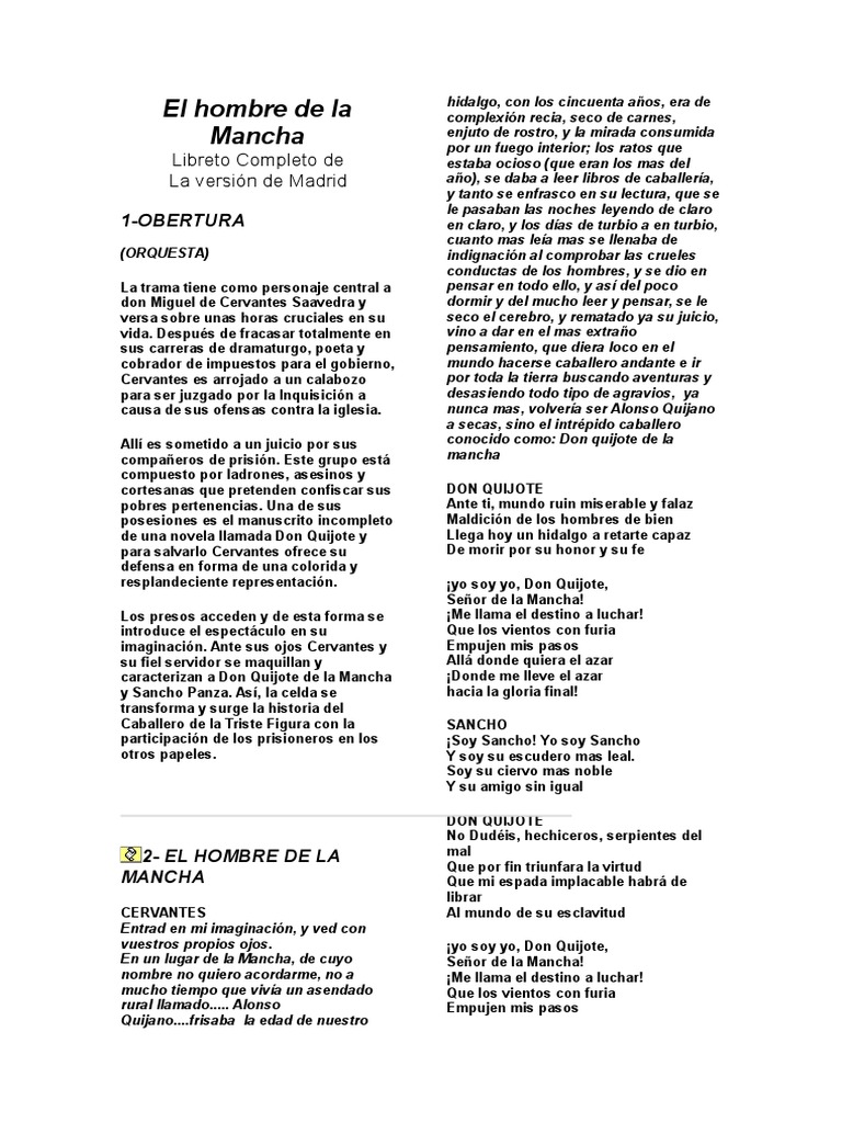 El Hombre de La Mancha | PDF | Miguel De Cervantes | Religión y creencia
