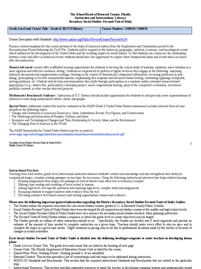 8th Grade US History Curriculum Guide | PDF | Reconstruction Era | The ...