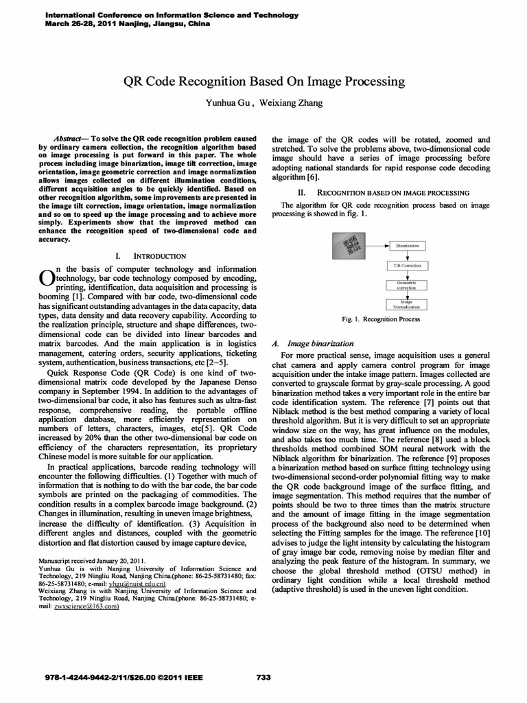 QR Code Recognition Based On Image Processing | PDF | Qr Code | Barcode