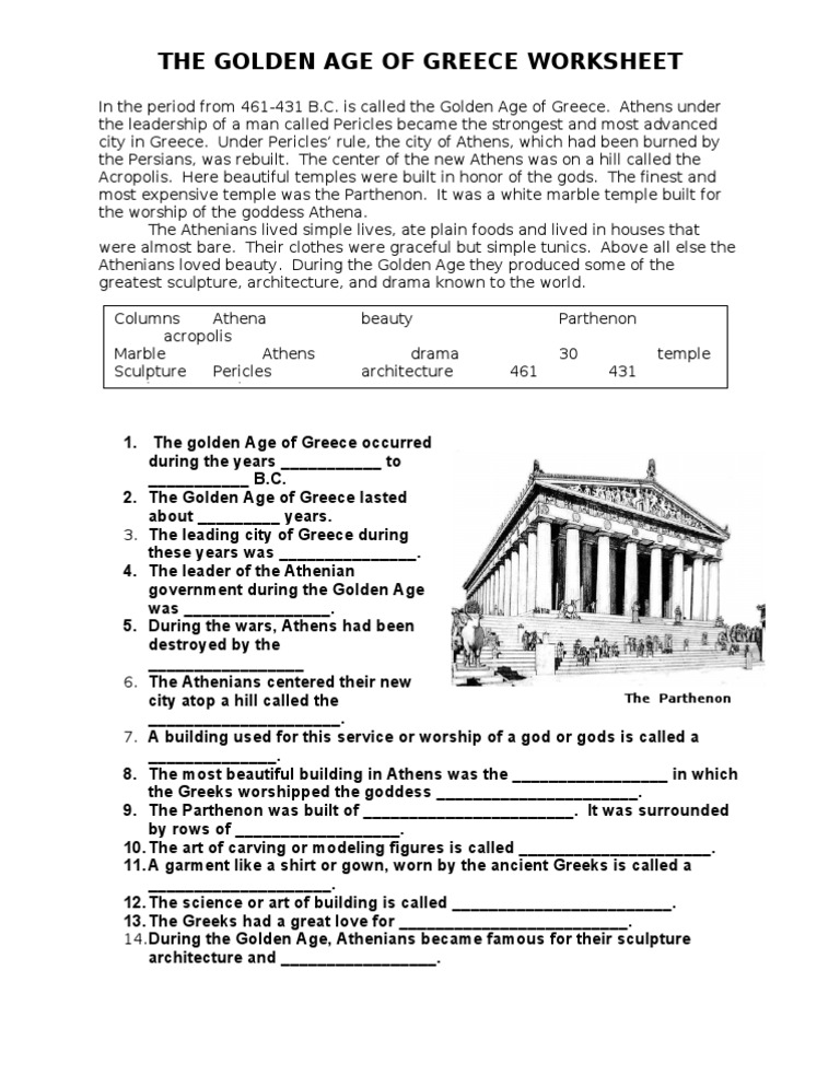 The Golden Age of Greece Worksheet | PDF | Athens | Ancient Greece