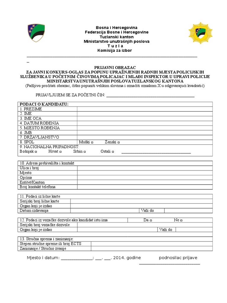 Prijavni Obrazac I Saglasnost | PDF