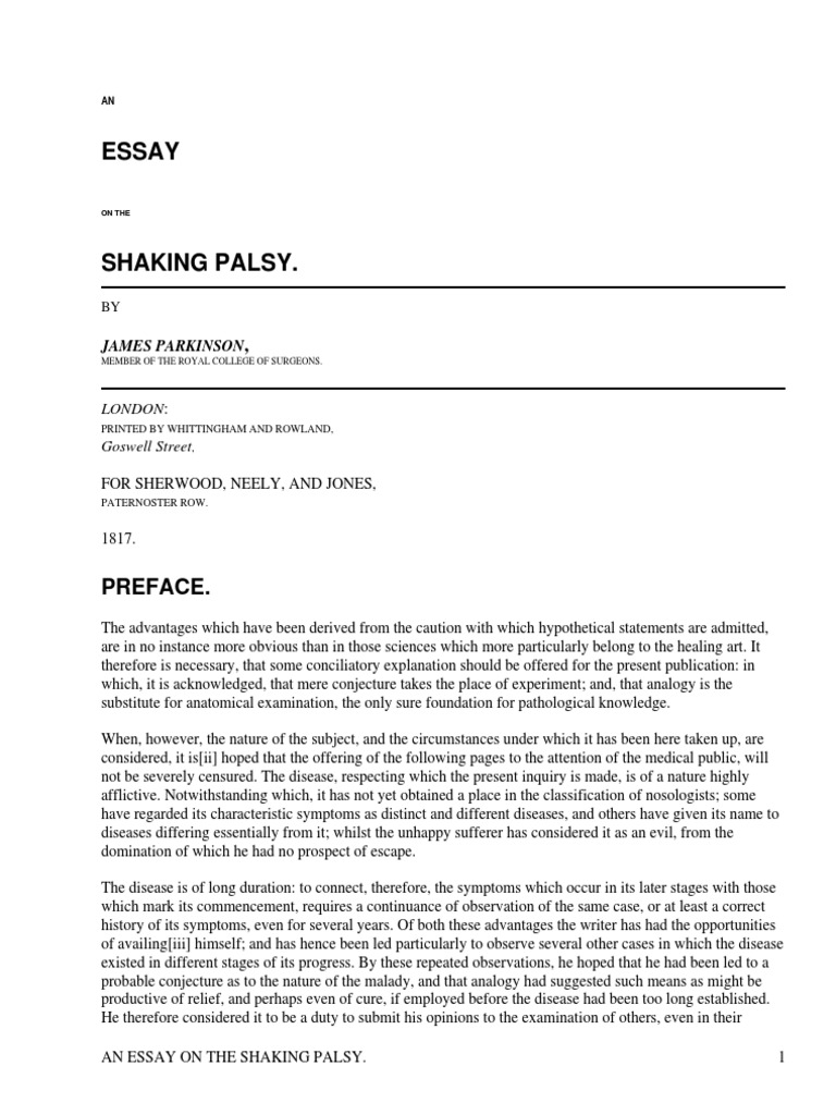 An Essay On The Shaking Palsy by Parkinson, James | PDF | Parkinson's ...