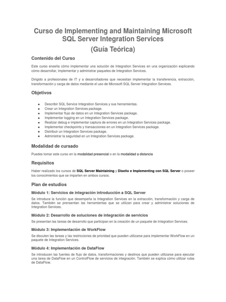 Curso de Microsoft SQL Server Integration Services (Teoria y Practicas ... Curso de Microsoft SQL Server Integration Services (Teoria y Practicas ...