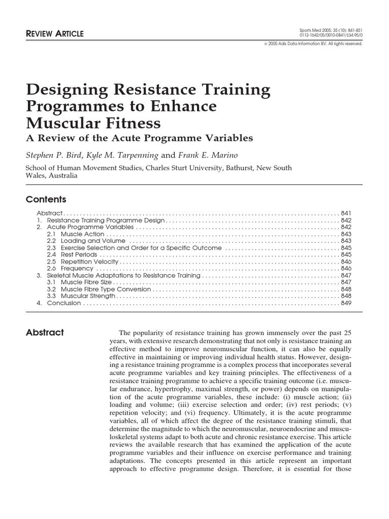 Designing Resistance Training Programmes To Enhance Muscular Fitness A ...
