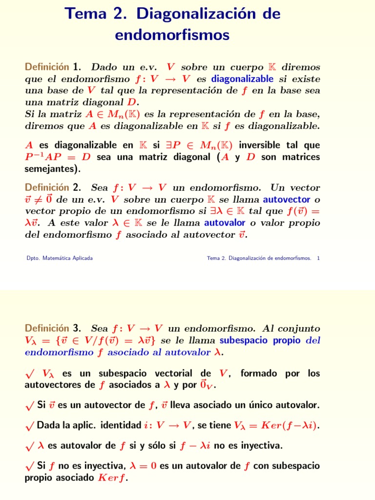 TEMA 2. Diagonalizacion Endomorfismos | PDF | Valores propios y vectores propios | Matriz ...