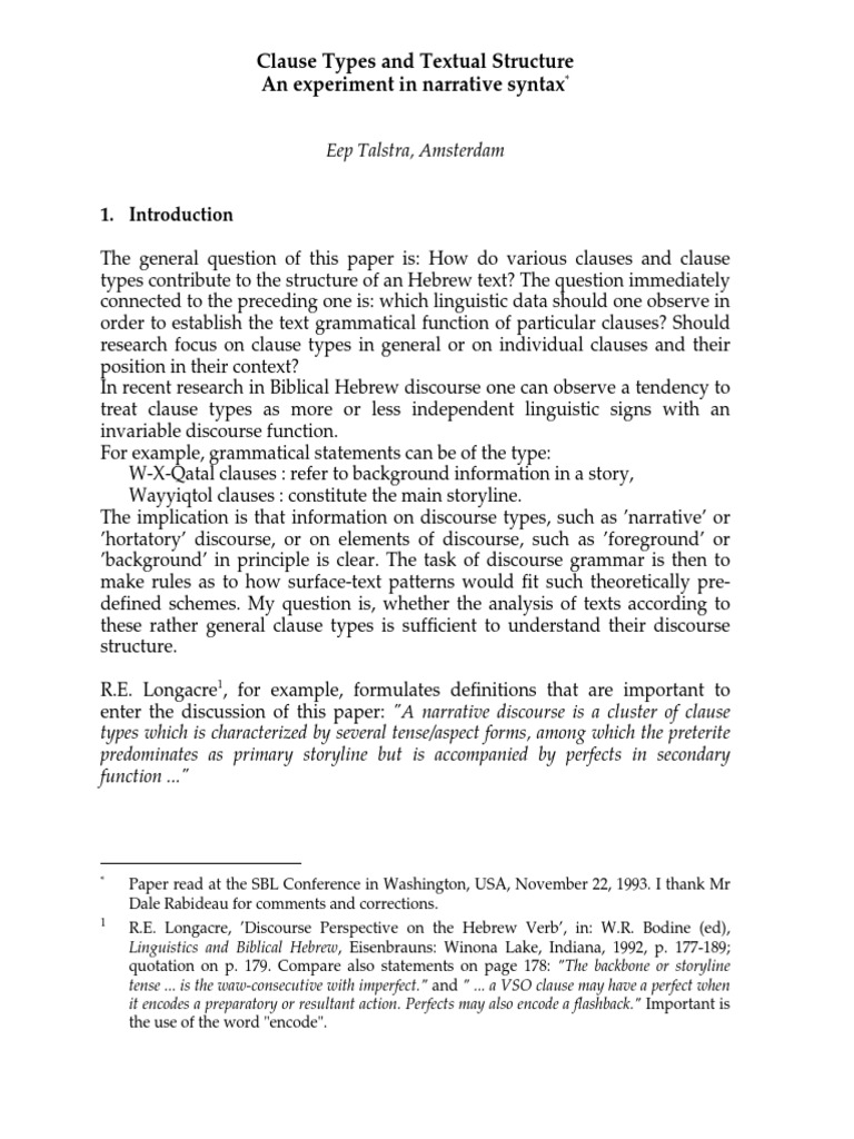 Clause Types and Textual Structure. An Experiment in Narrative Syntax ...