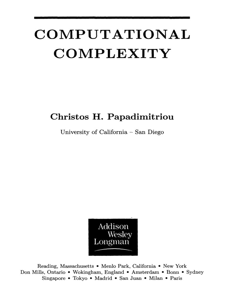 Computational Complexity Christos Papadimitriou Pdf Time Complexity Computational