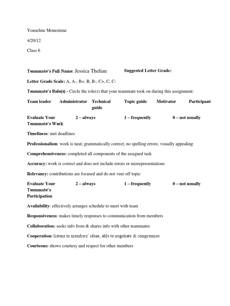 Team Grading Table | PDF | Cognition | Communication