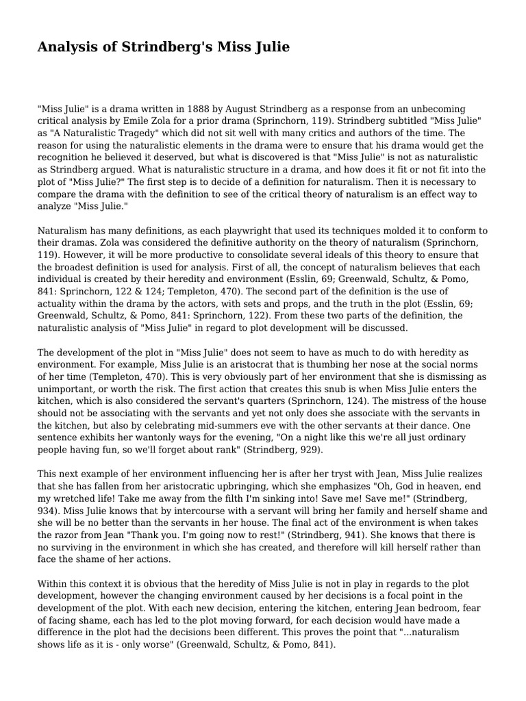 Analysis of Strindberg's Miss Julie | PDF | Entertainment | Theatre