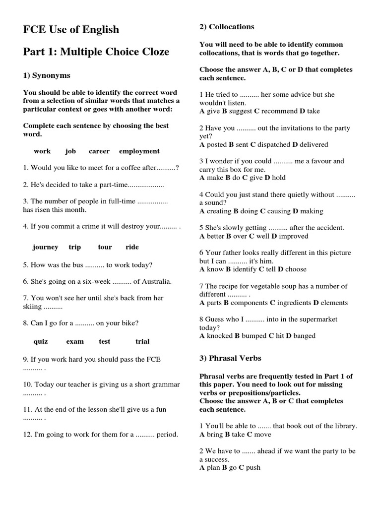 FCE Use of English | PDF | Part Of Speech | Phrase