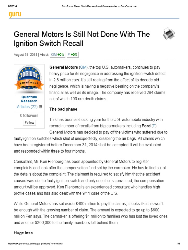 General Motors Is Still Not Done With The Ignition Switch Recall | PDF ...