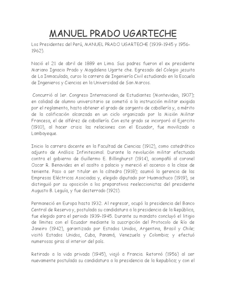 Manuel Prado Ugarteche | PDF | Oficial general | Perú