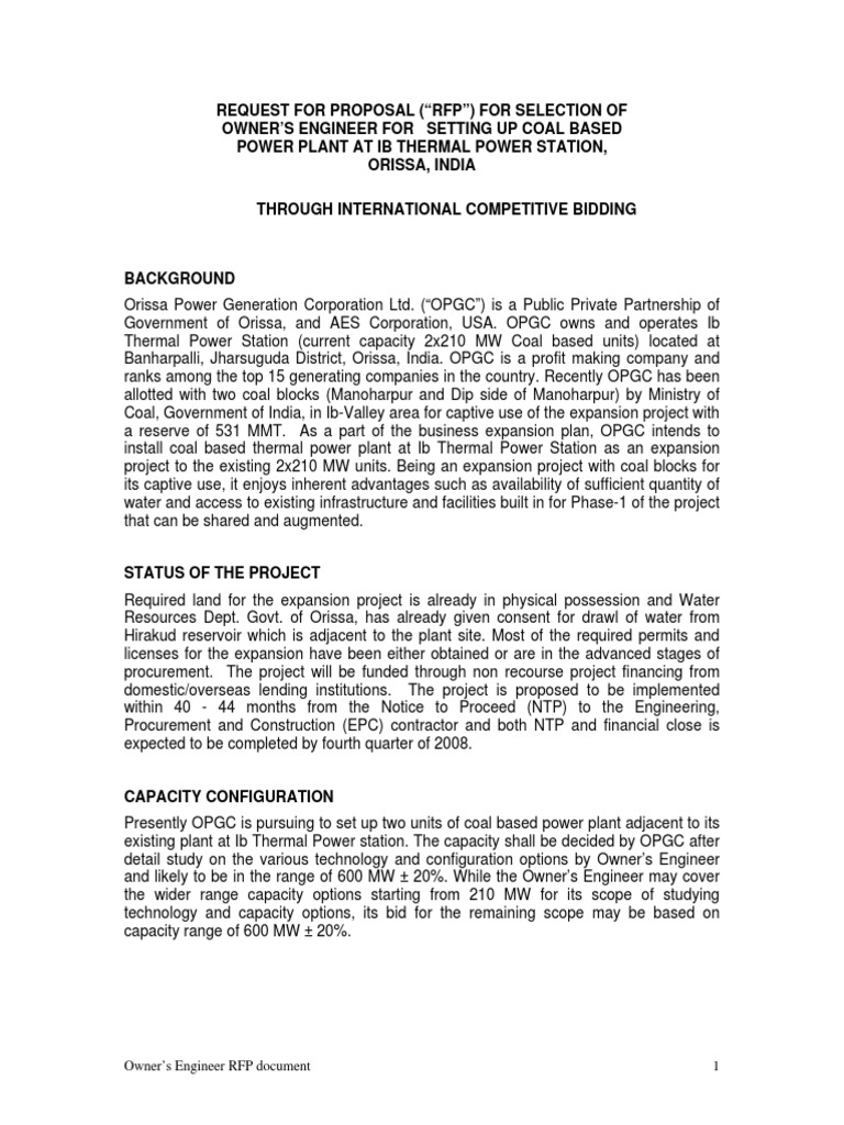 Opgc Owners Engineer - CPP | PDF | Boiler | Request For Proposal