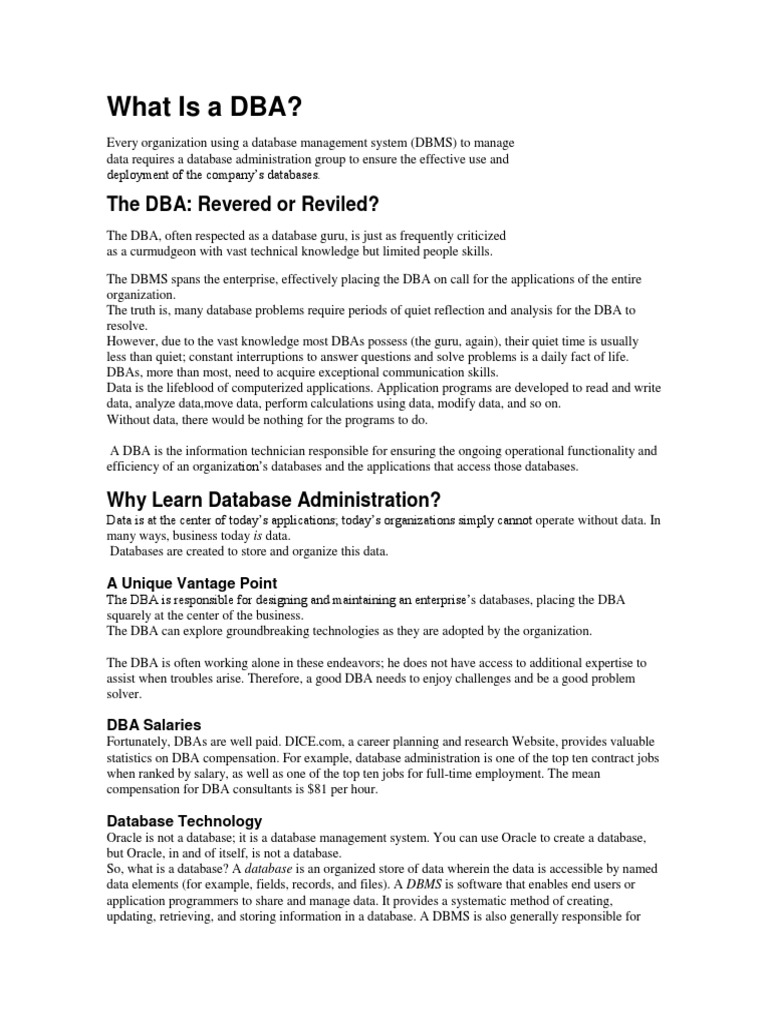 What Is A DBA | PDF | Databases | Data Warehouse