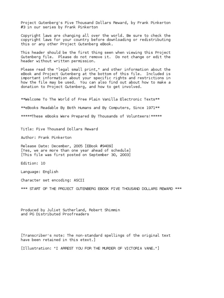 Five Thousand Dollars Reward By Pinkerton A Frank pseud Project