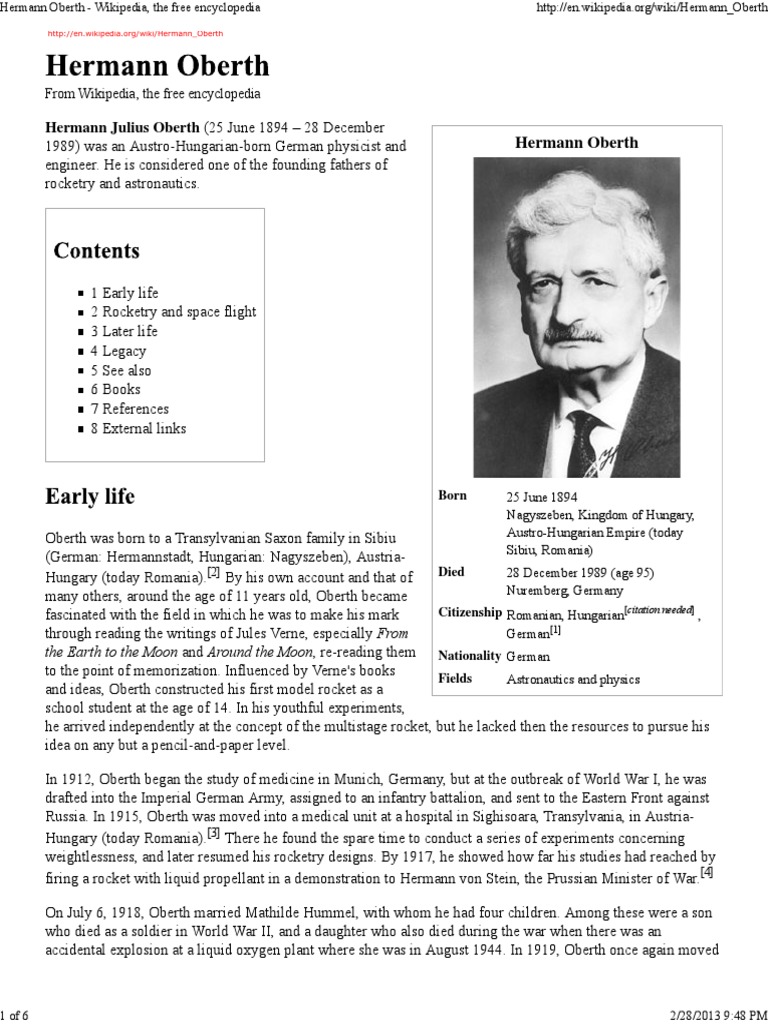 Hermann Oberth - Wikipedia | PDF | Outer Space | Spaceflight