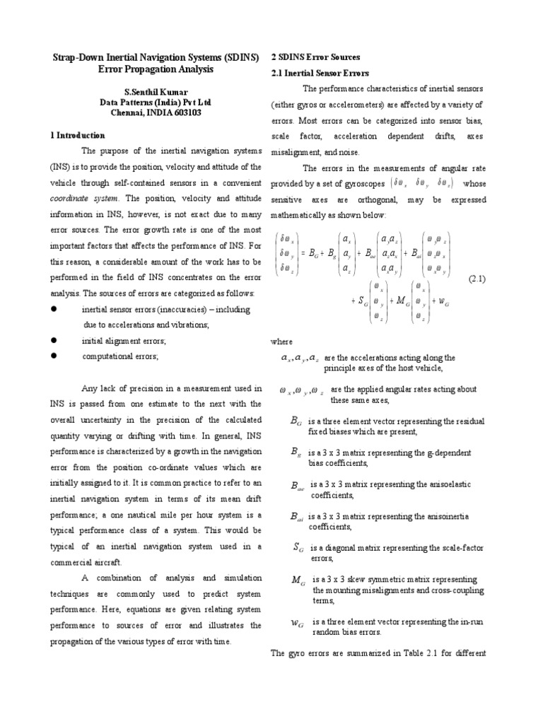 INS Error Propagation (IEEE Format) | PDF | Inertial Navigation System ...