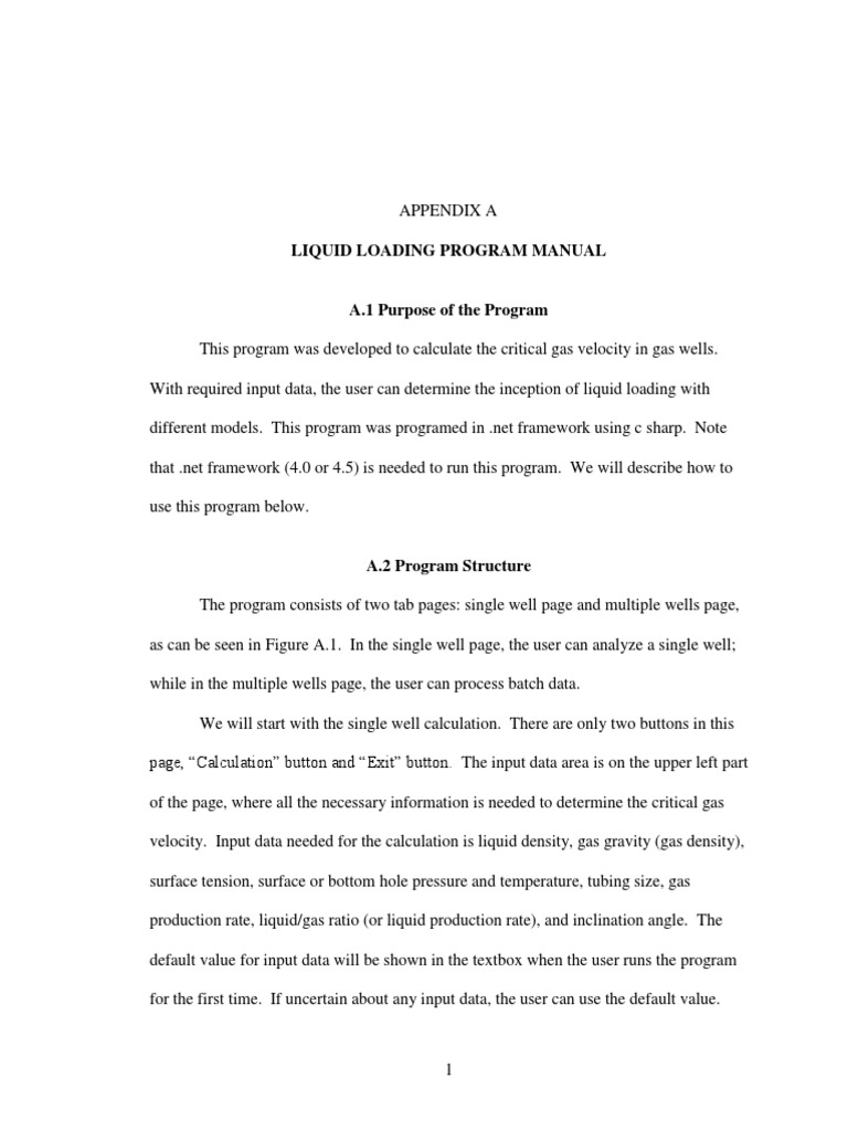 Liquid Loading Program Manual | PDF | Gases | Spreadsheet