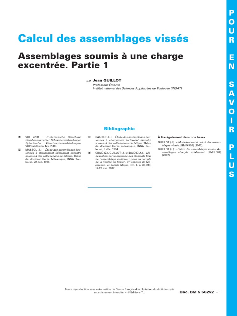 15 - Calcul Des Assemblages Vissés Assemblages Soumis À Une Charge Excentrée | PDF
