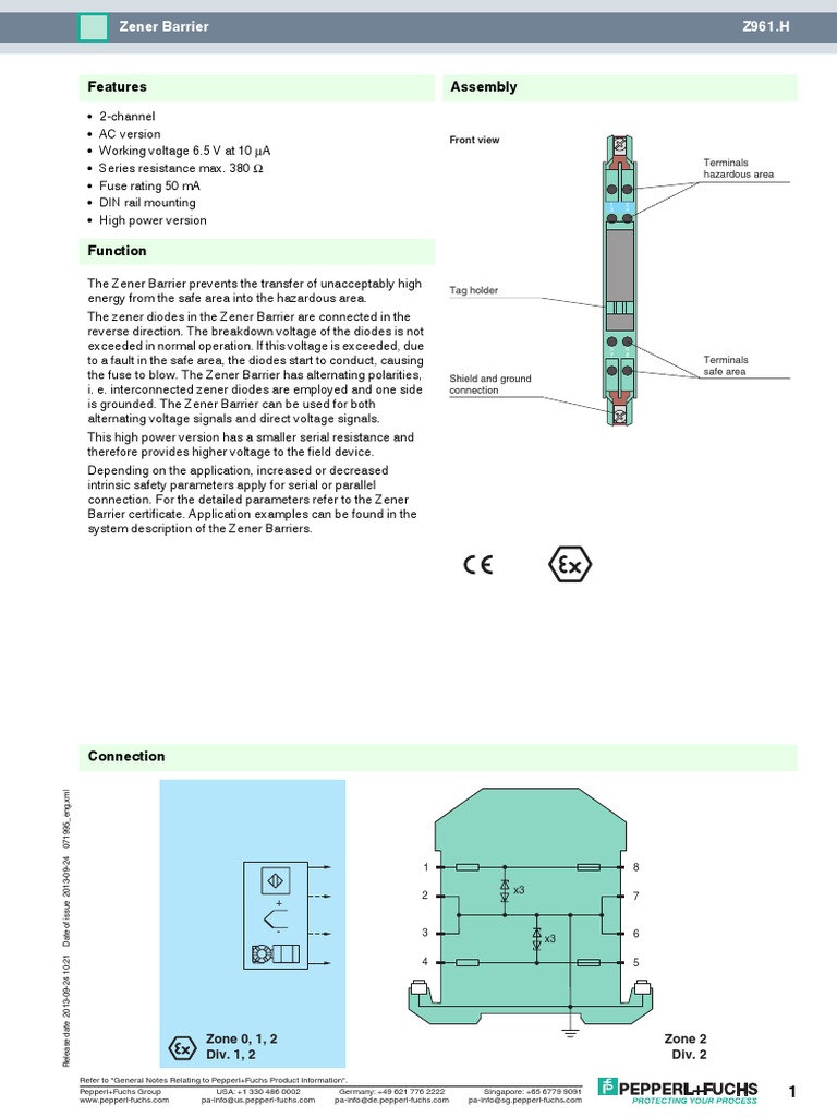 Pepperl+Fuchs Zener Barrier Z961 | Electrical Resistance And ...